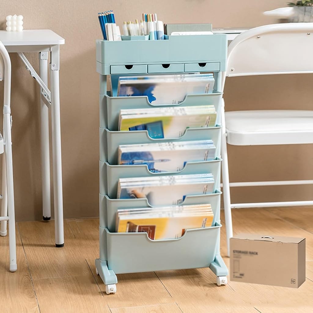 Amazon.com: 6 Tier Rolling Cart,Open Bookcase and Bookshelf, Mobile ...