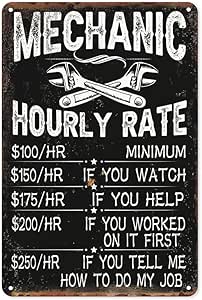 Amazon.com: Mechanic Hourly Rate Reproduction Metal Tin Sign Mechanic ...