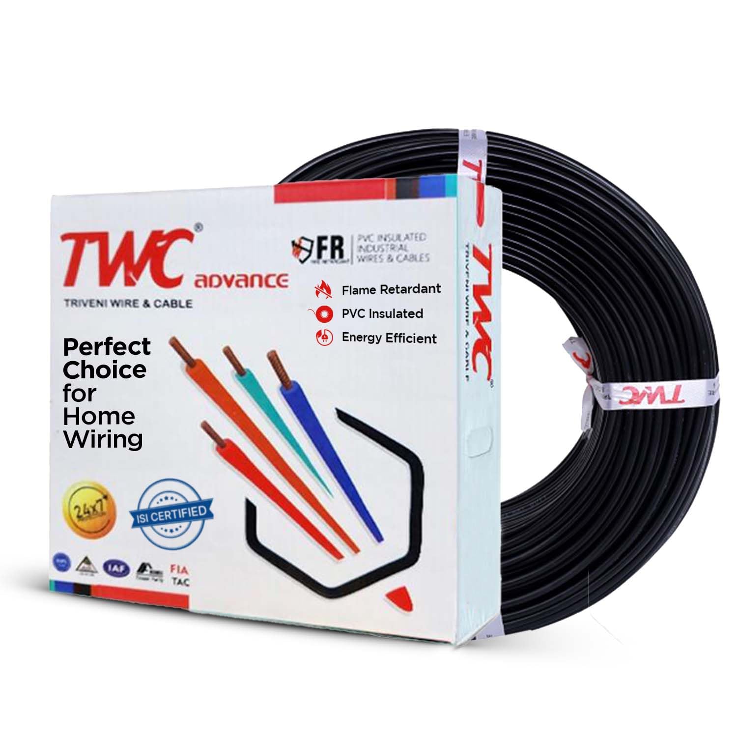 TWC Advance Single Core Electrical Wire |Black, 45 Meter, 4 SQ.MM. |PVC ...