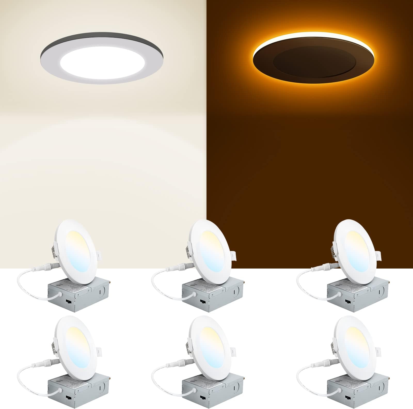 INCARLED 4Inch 5CCT LED Recessed Slim Pot Lights with Night Light ...