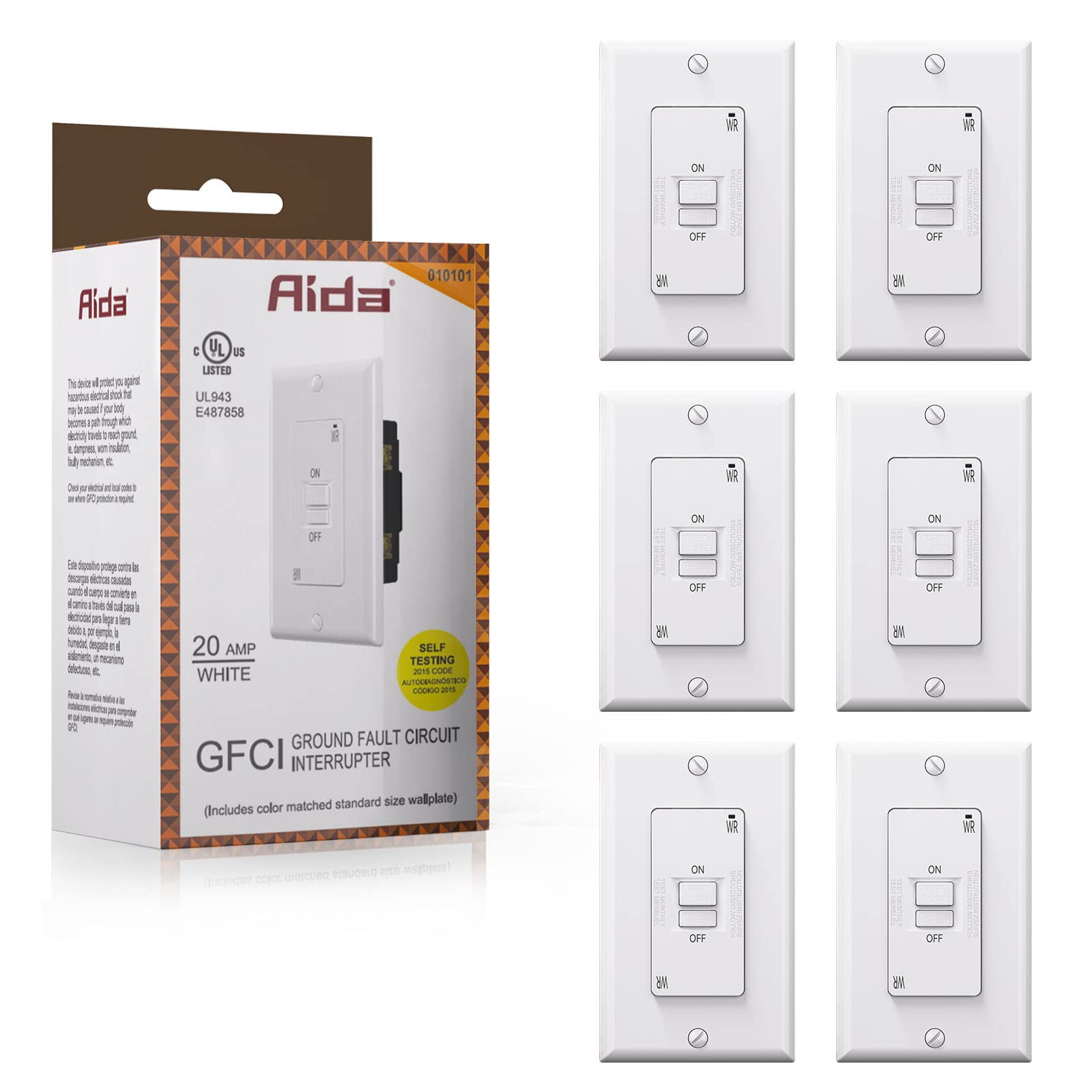 Snapklik.com : AIDA 20 Amp 120V Blank Face GFCI Weather Resistant Self ...