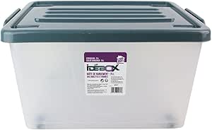 75 Litre Plastic Storage Box with Wheels and Handles - Clear/Grey Lid ...