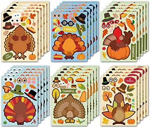 Amazon.com: 24Sheet Make-a-Turkey Stickers Thanksgiving Party Favors ...