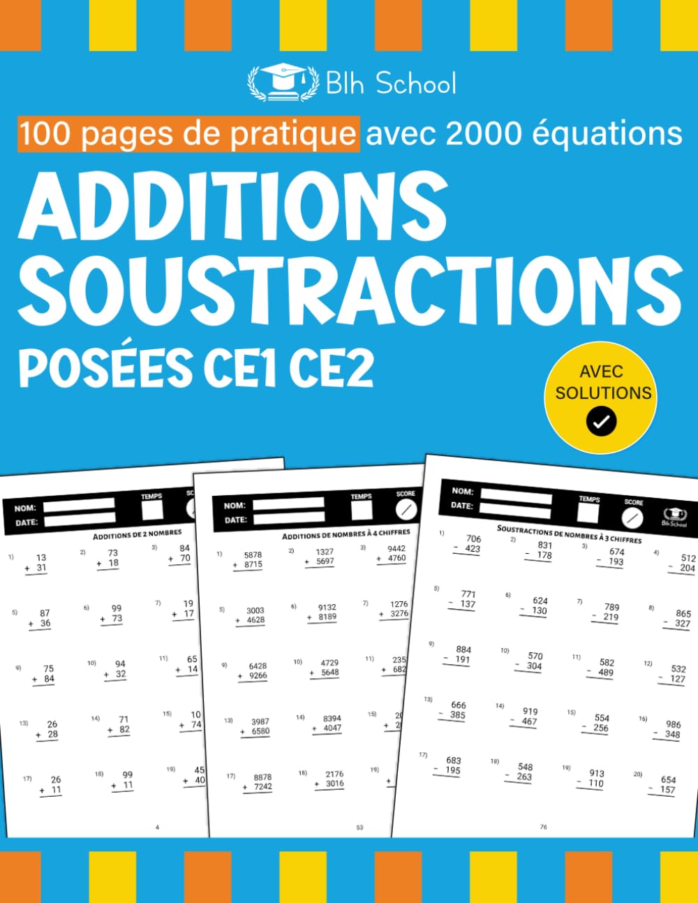 Amazon | Additions Soustractions Posées CE1 CE2: 100 pages d'exercices ...