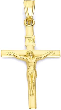 Amazon.com: Solid 10k Gold INRI Crucifix Pendant - Religious Cross ...