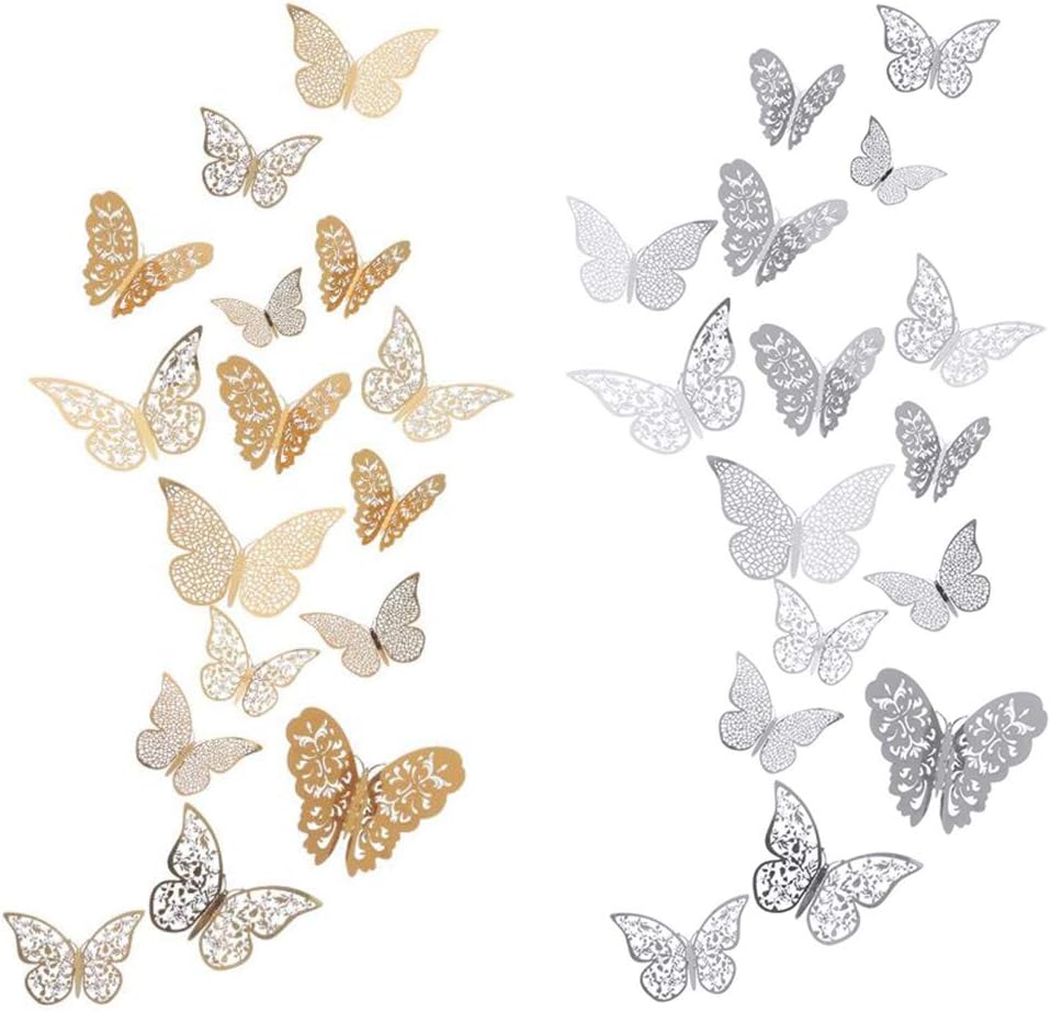 72PCS Gold and Silver 3D Butterfly Wall Decals Fridge Sticker Art ...