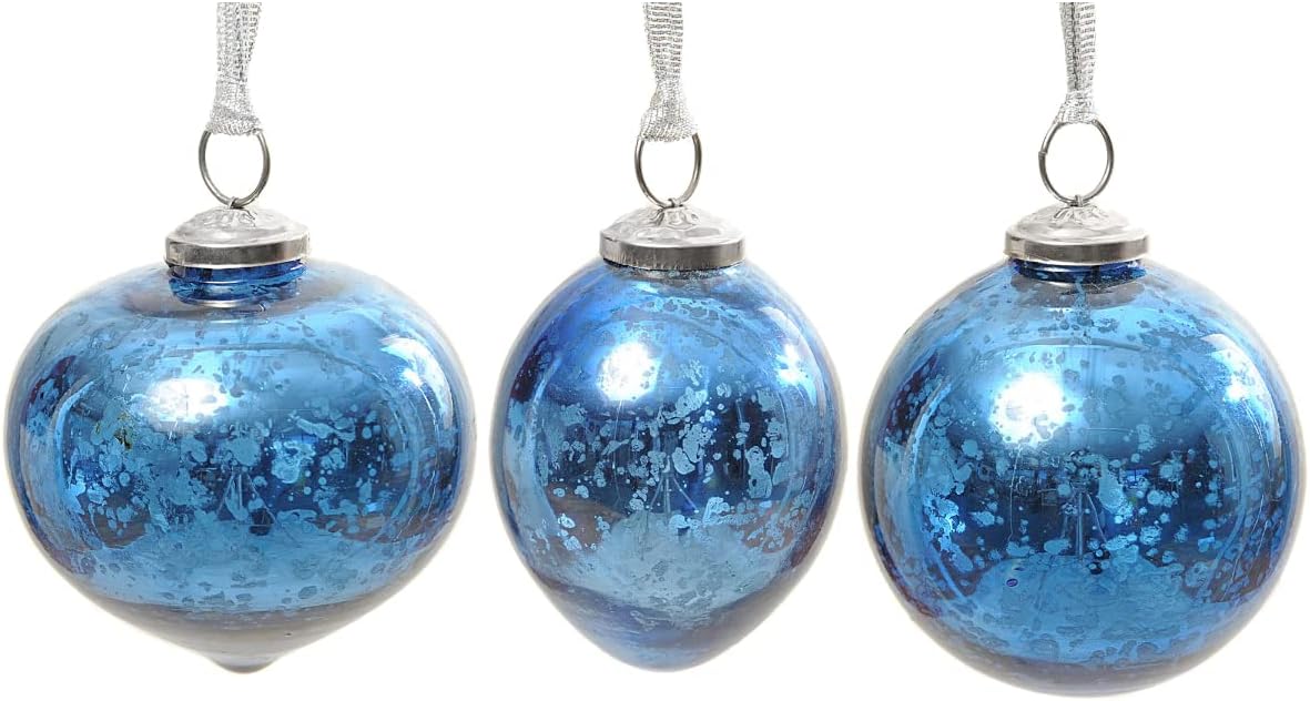 Amazon.com: Blue Mercury Glass Ornaments, Set of 3 Antiqued Ornaments ...