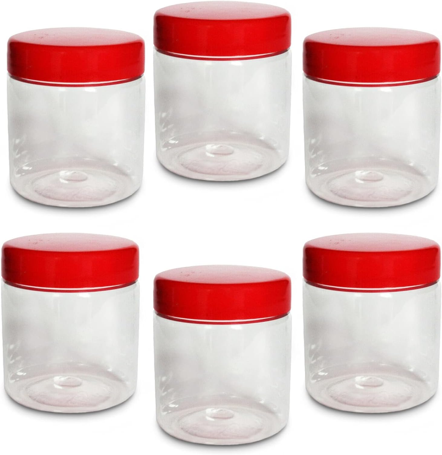 6 x 100ml Round clear Plastic Storage Jar with screw top lids, airtight ...