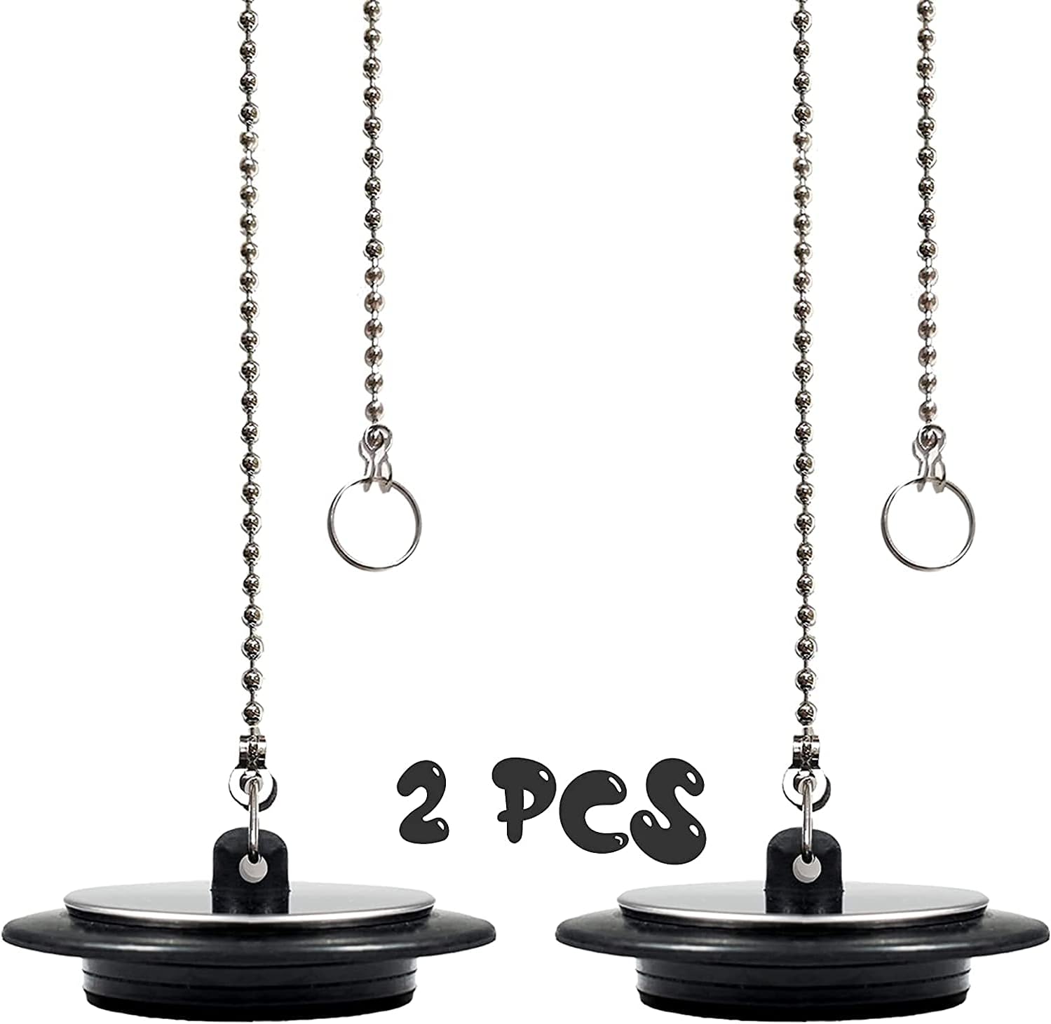 2Pcs Chain Drain Stopper, 43mm Universal Bath Plug with Long Metal Ball ...