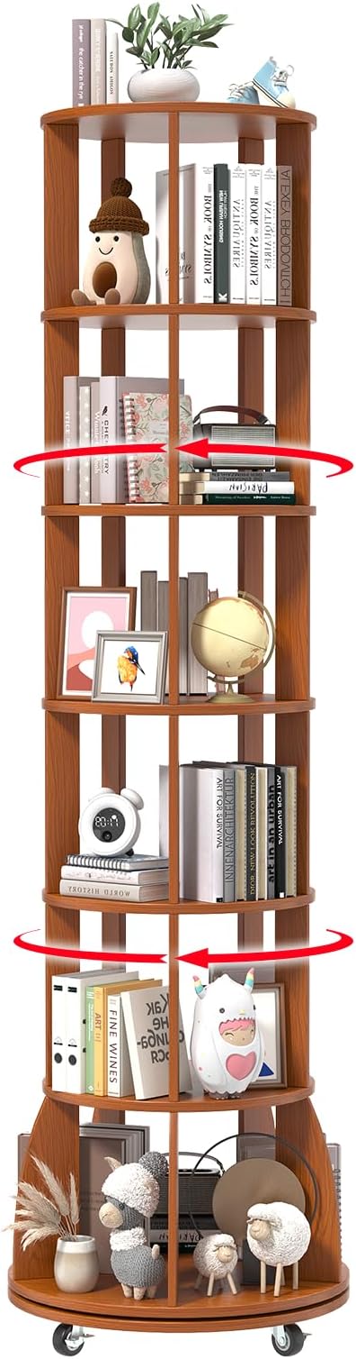 Amazon.com: iabifo 6 Tier Rotating Bookshelf with Locking Casters, 360 ...