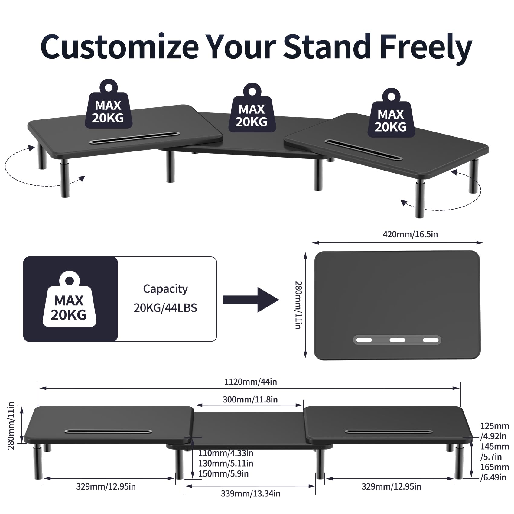 Snapklik.com : Suptek Dual Monitor Stand Riser,Large Monitor Laptop ...