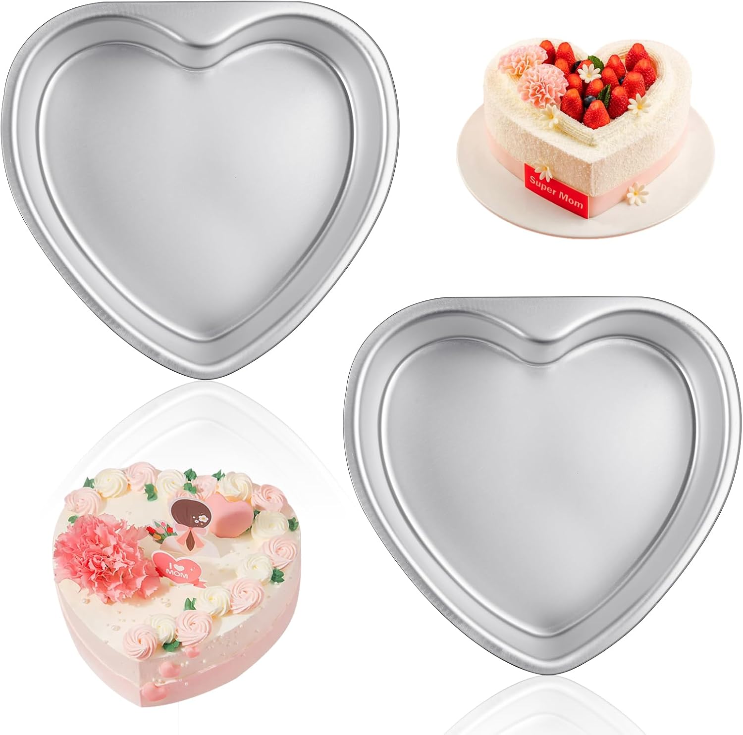 Amazon.com: Milkary 2Pcs Heart Shape Cake Pans, Aluminum Heart Cake ...