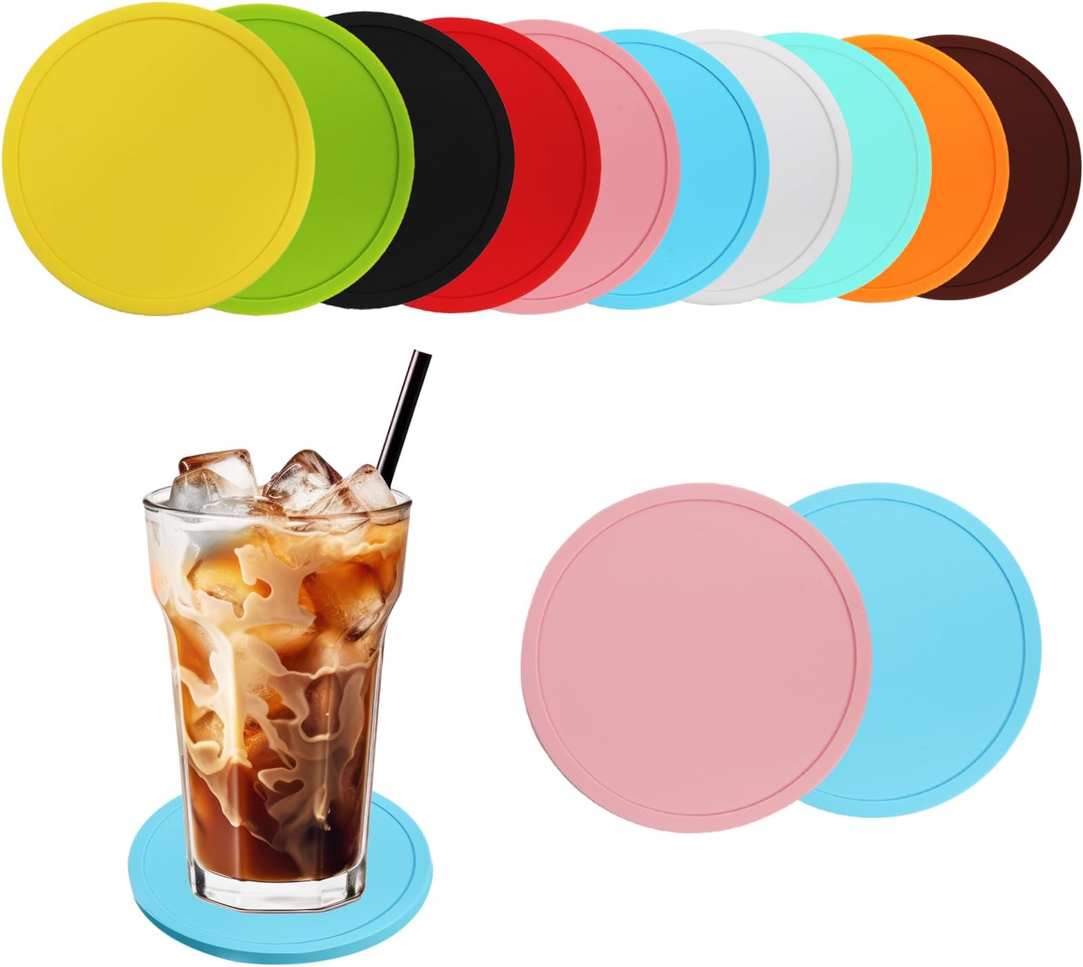 WIFUN 10 Pcs Fruit Cup Pad, Silicone Coasters Drink Coasters Mats Cup ...