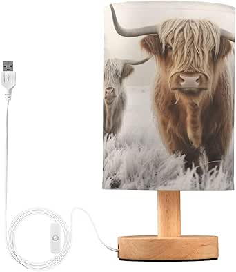 KEEPREAL Cool Highland Cow Bedside Table Lamp - USB Small Nightstand ...
