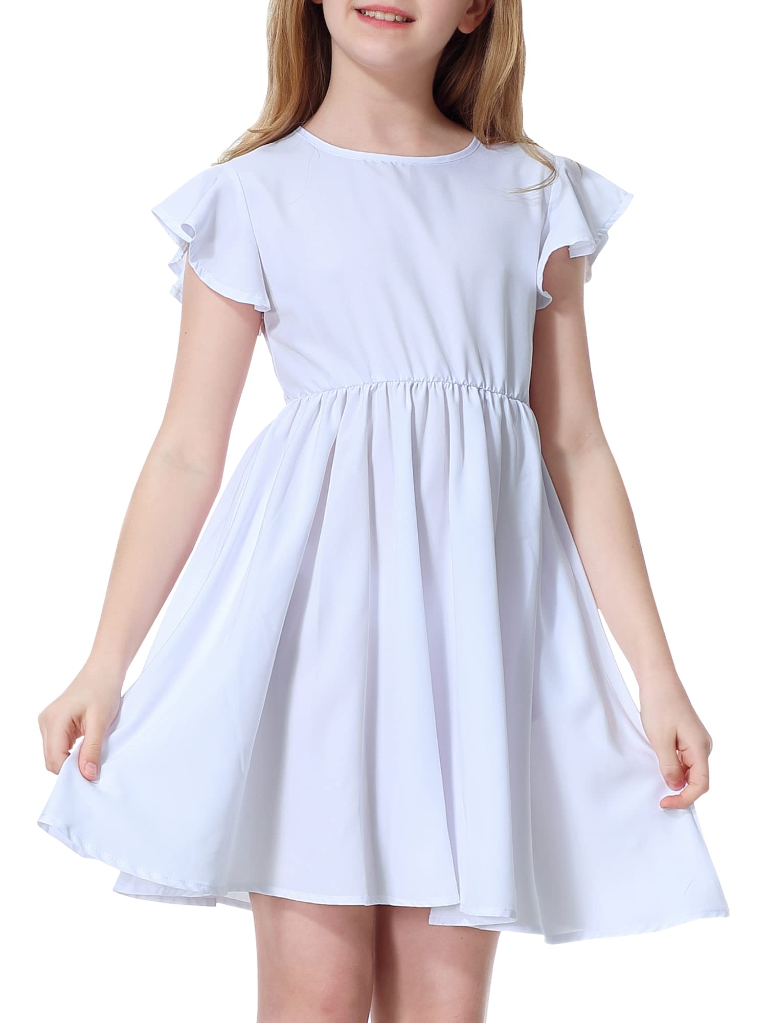 Girls Dresses Summer Flutter Sleeve Pleated A-Line Twirly Casual Dress ...
