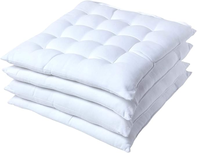 HOMESCAPES White Seat Pads for Dining Chair, Set of 4 100% Cotton Chair ...