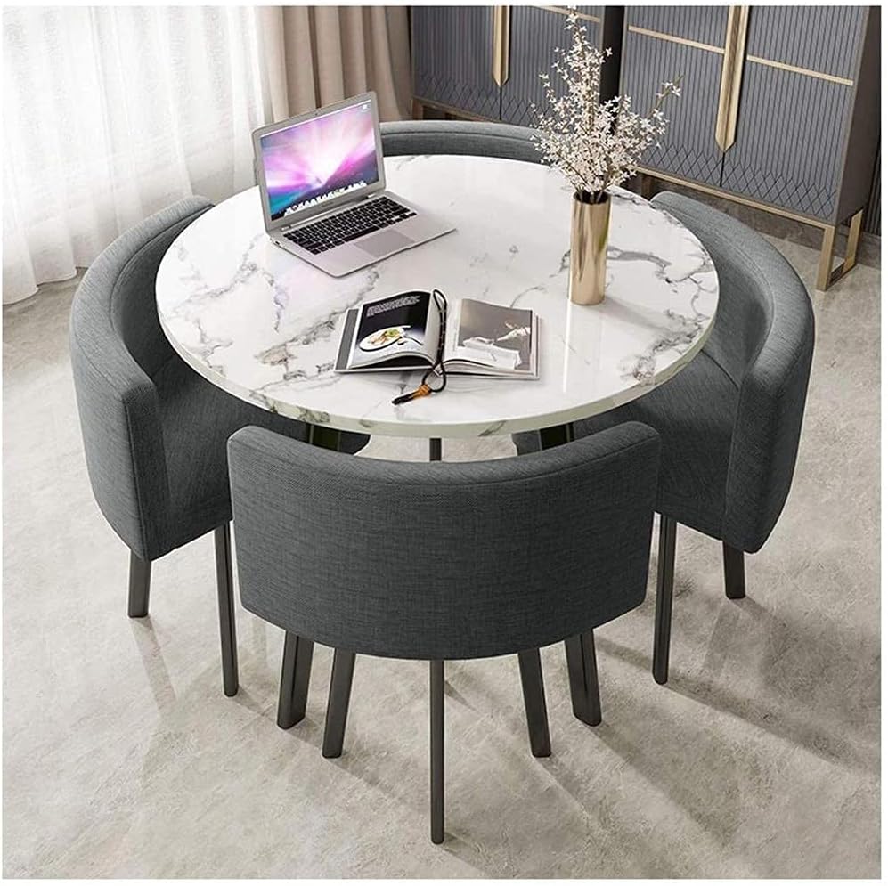 Modern 5 Piece Round Dining Table Set for 4 with Upholstered Chairs ...
