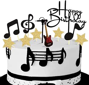 Amazon.com: Music Cake Toppers Music Electric Guitar Singer Cake ...