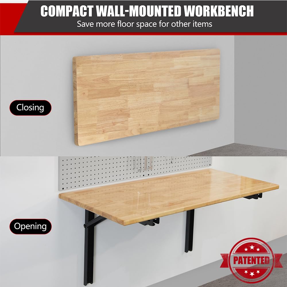 Snapklik.com : 48 Wall Mounted Workbench, Heavy Duty Adjustable Folding ...