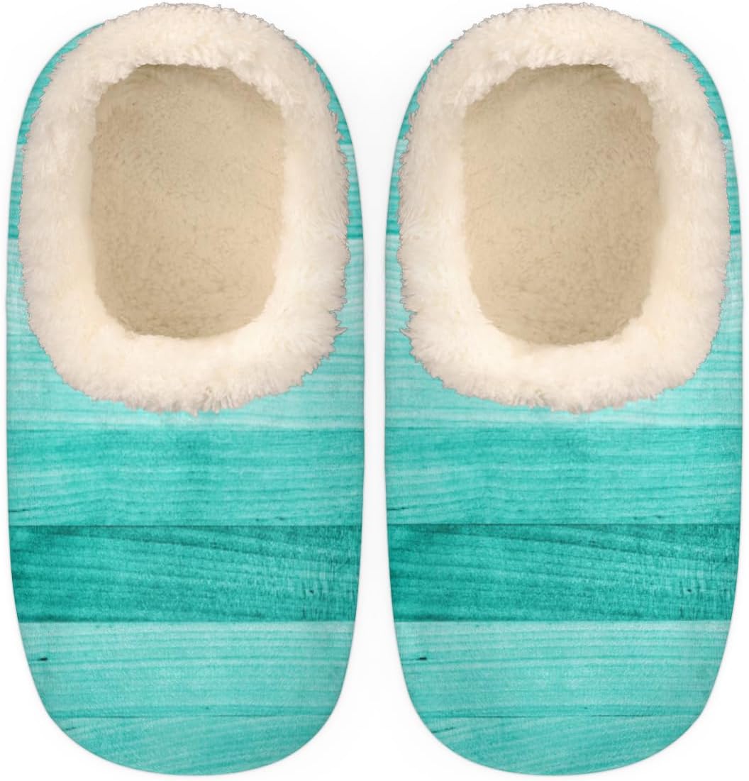 Amazon.com | Teal Turquoise Green Wood Texture Women's Slippers, Modern ...