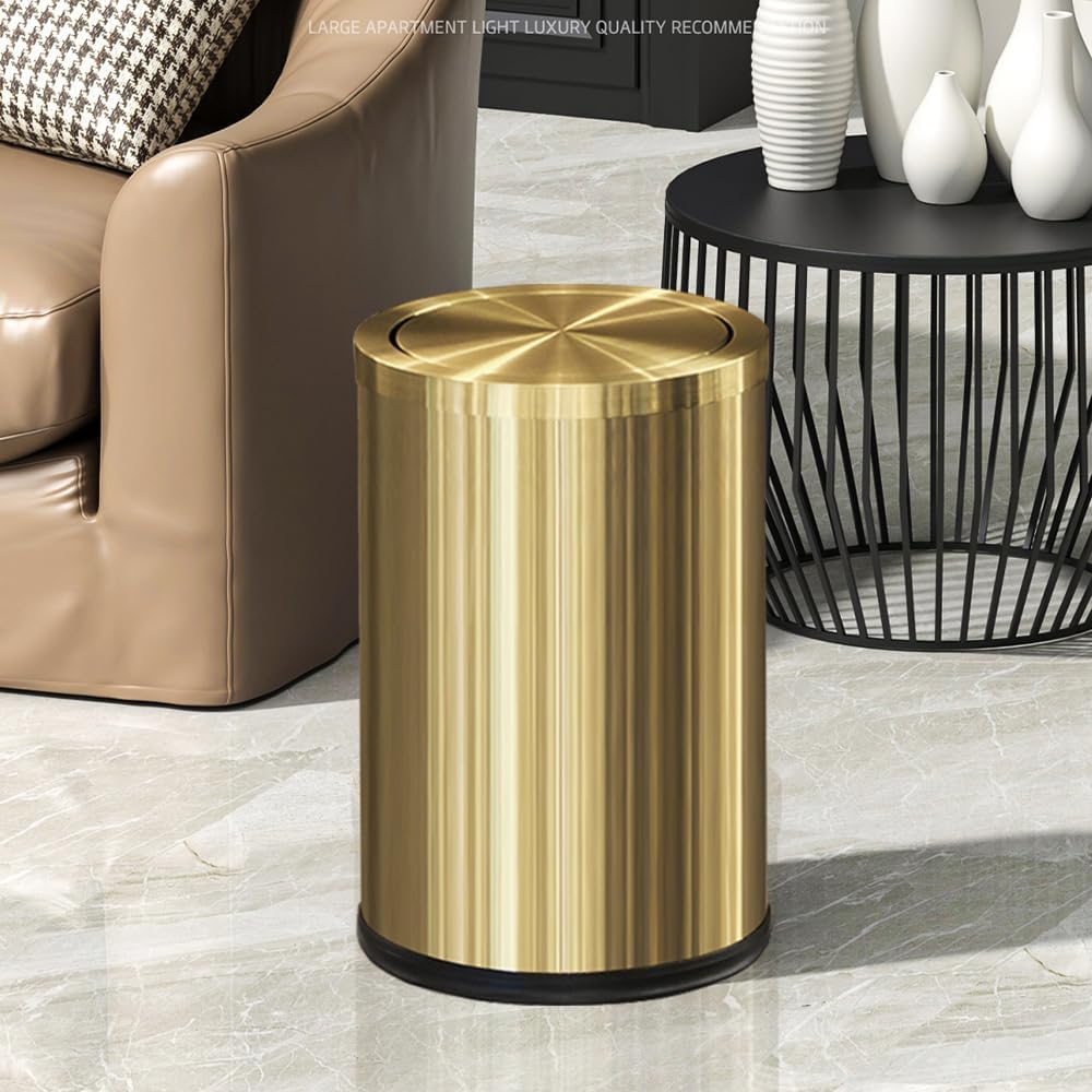9L / 2.4 Gallon Golden Trash Can with Flipping Lid, Stainless Steel ...