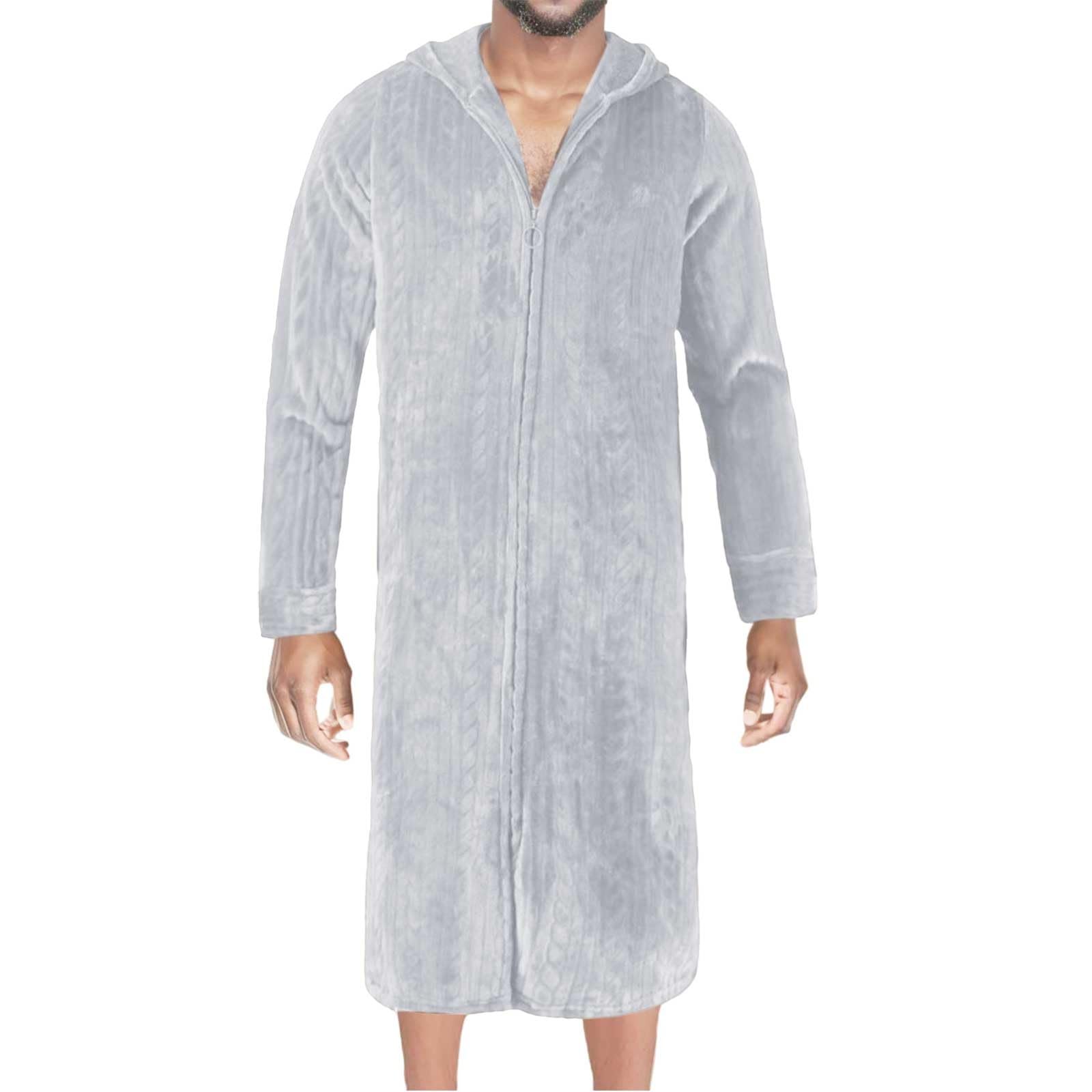 Beokeuioe Men's Dressing Gown Flannel Bathrobe Sauna Spa Bathrobe with ...