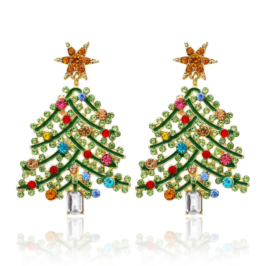GAUEIOUR Diamond Christmas Tree Earrings, Exaggerated Diamond Pentagram ...