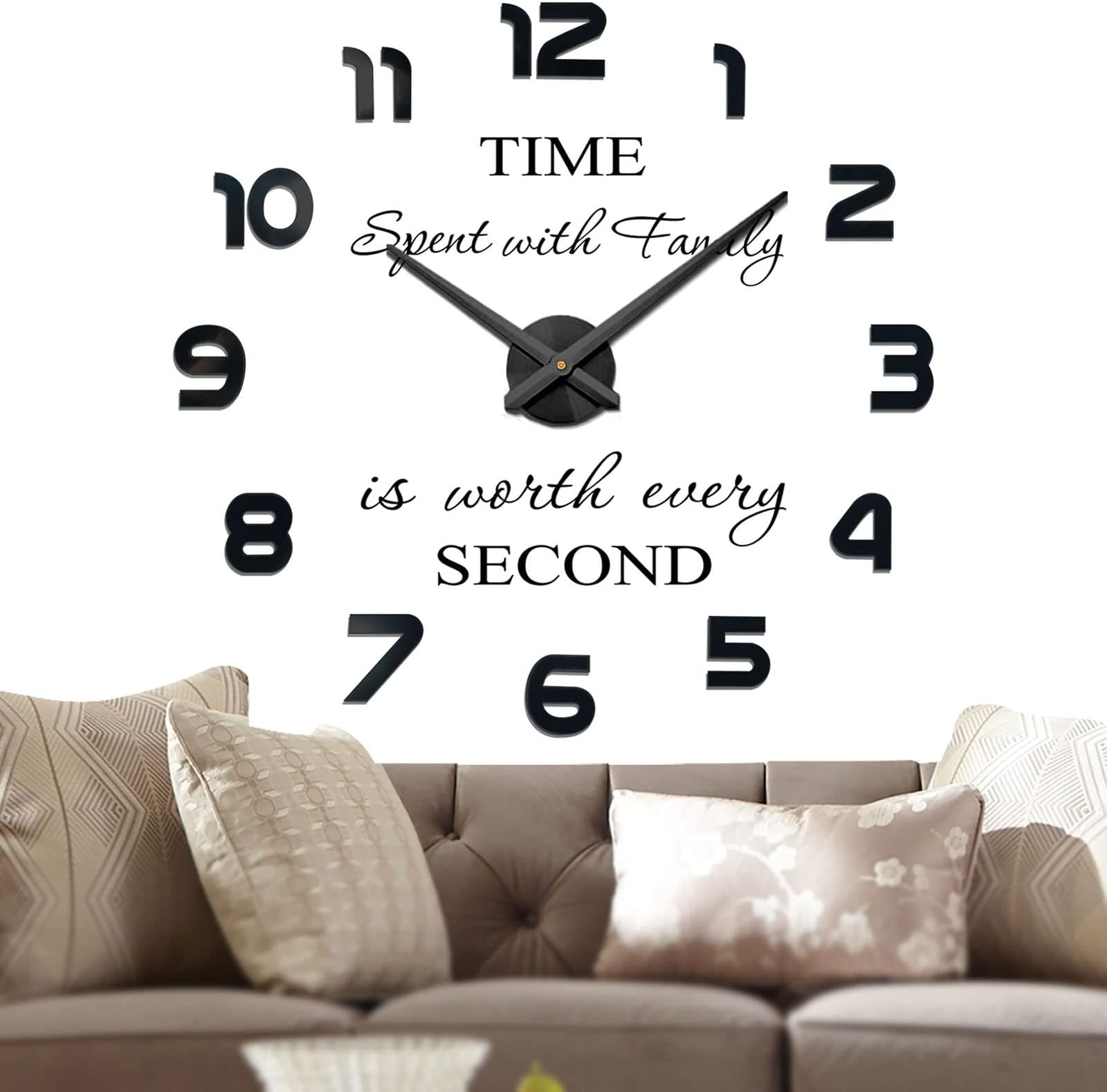 VAZILLIO Modern Mute DIY Large Wall Clock 3D Sticker Home Office Decor ...