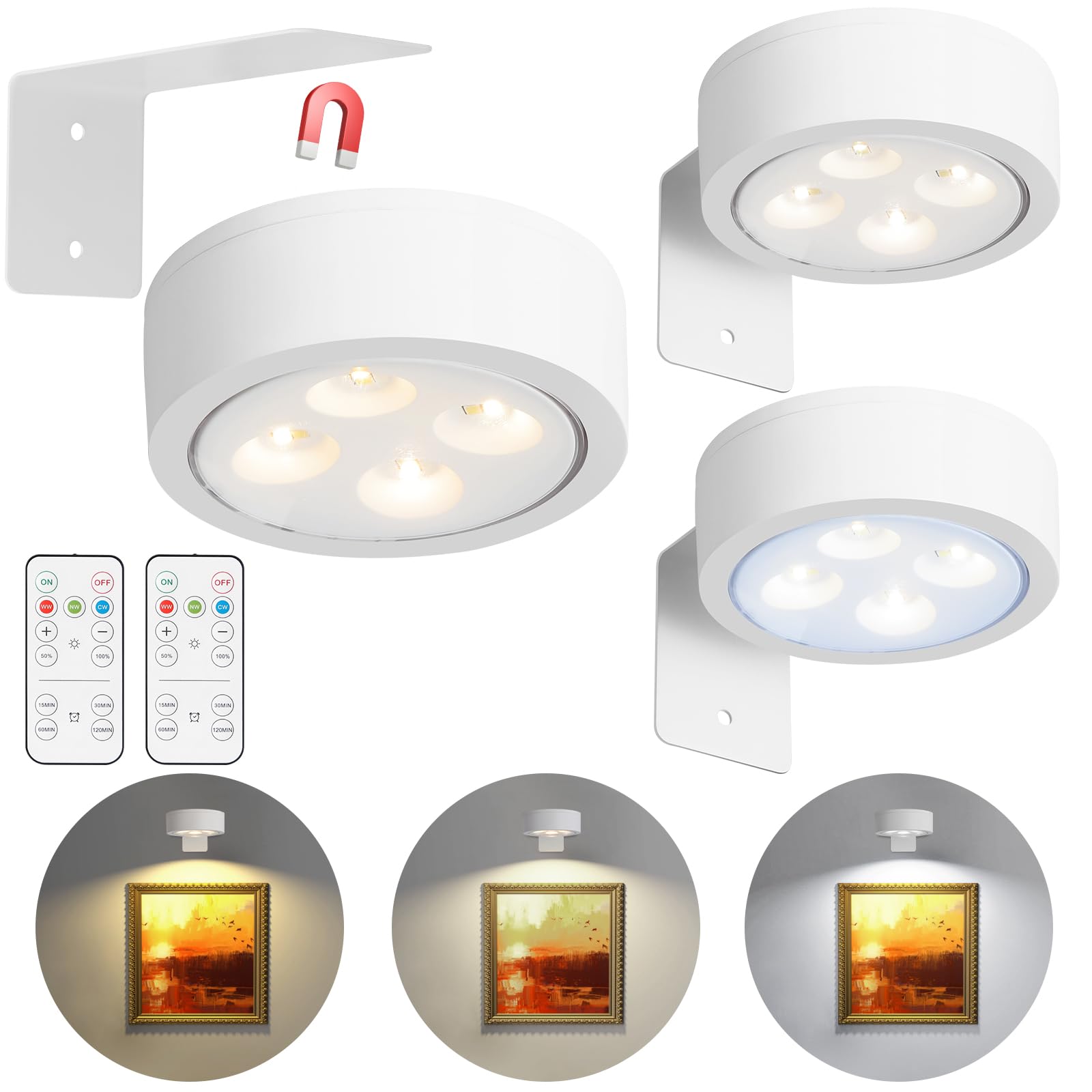 Snapklik.com : Bailoch 3 Pack Magnetic Battery Operated Picture Lights ...
