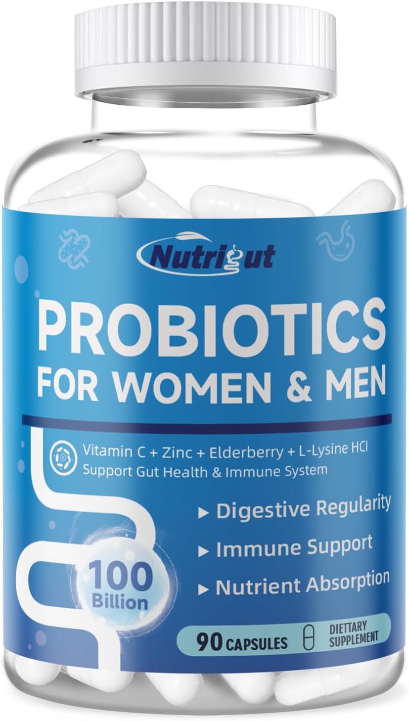 Amazon.com: NutriGut Probiotics for Women-Men Digestive Health with 100 ...