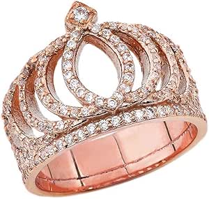 Amazon.com: Precious 14k Rose Gold Diamond Royal Crown Ring: Clothing ...