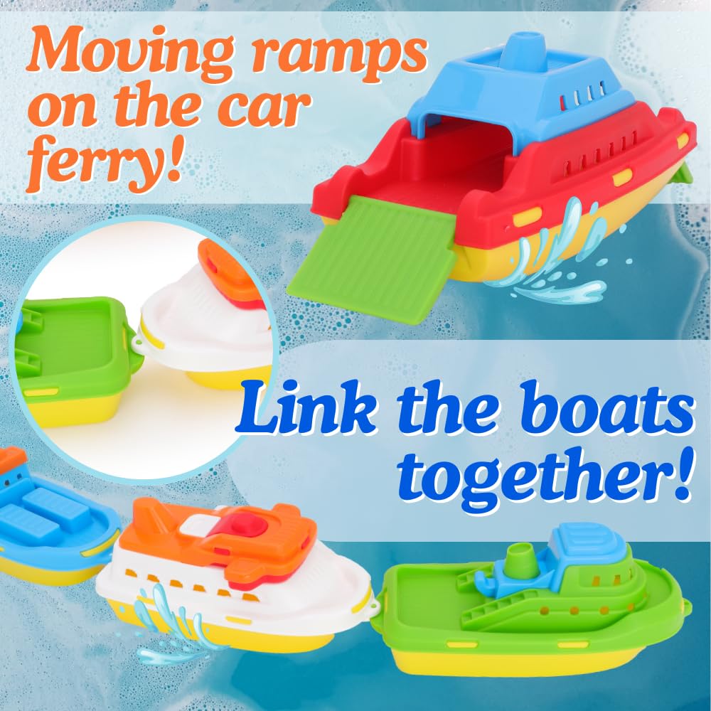 Toyland Pack of 4 Colourful Toy Boats – Cargo, Cruise, Fishing ...