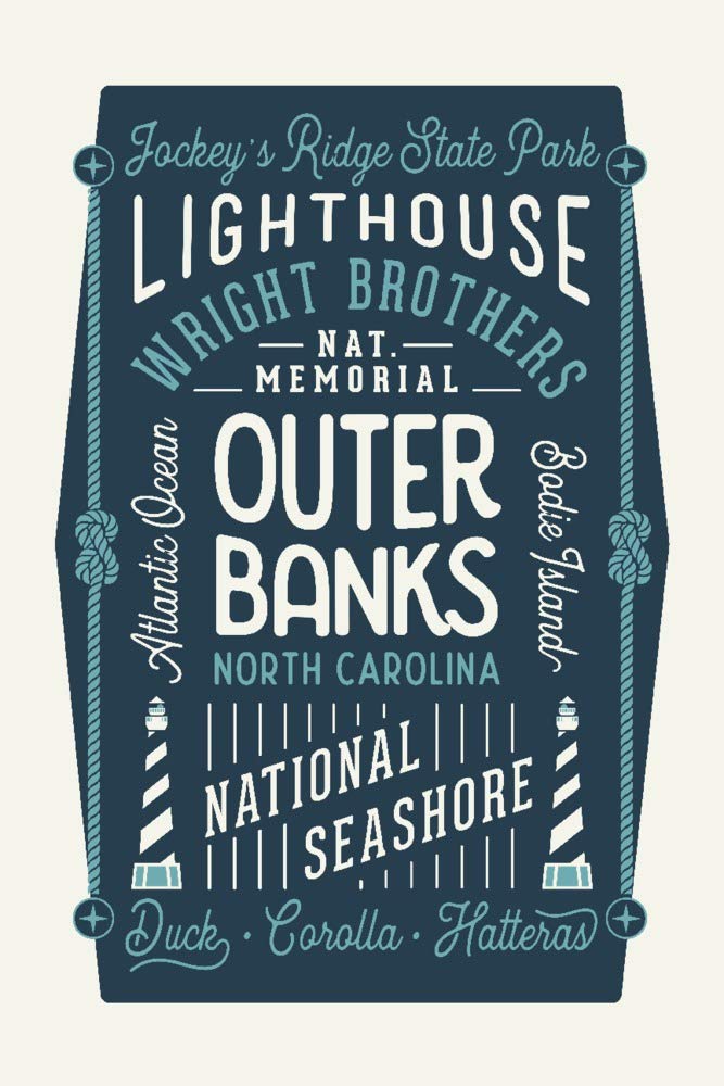 Outer Banks, North Carolina, Typography, Contour 106504: Amazon.com: Books