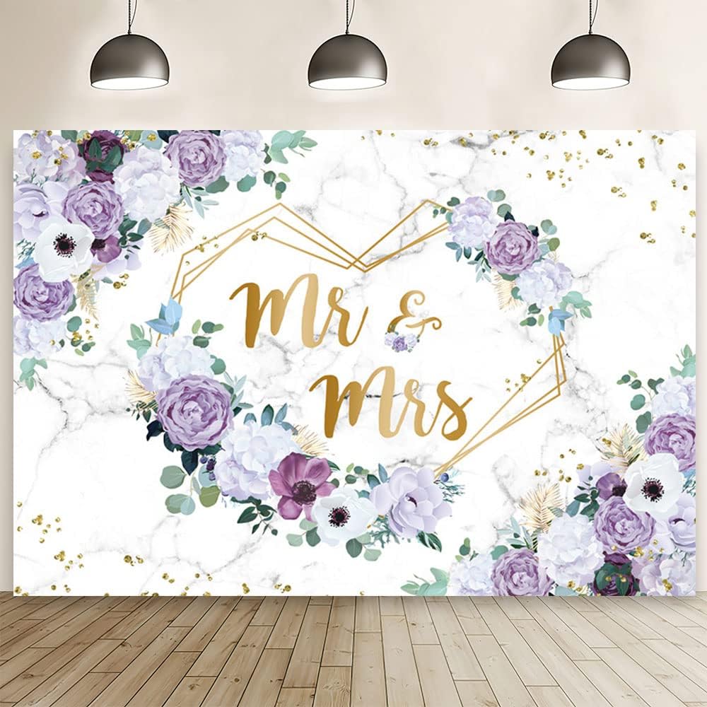 Amazon.com : AIBIIN 7x5ft Mr and Mrs Violet Wedding Backdrop for Bridal ...