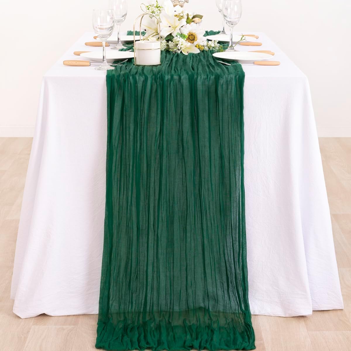 Amazon.com: MLMC 14ft Emerald Green Rustic Cheese Cloth Table Runner ...