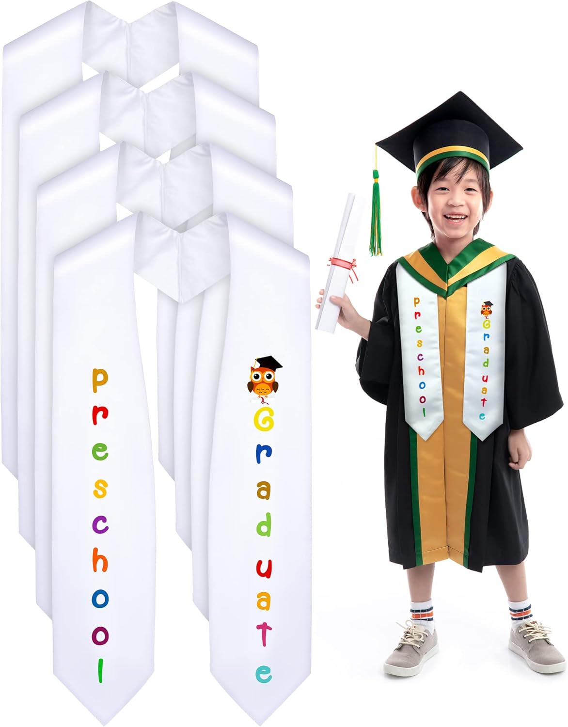 Geyoga 4 Pieces Kids Graduation Stole Unisex Printed Kindergarten ...