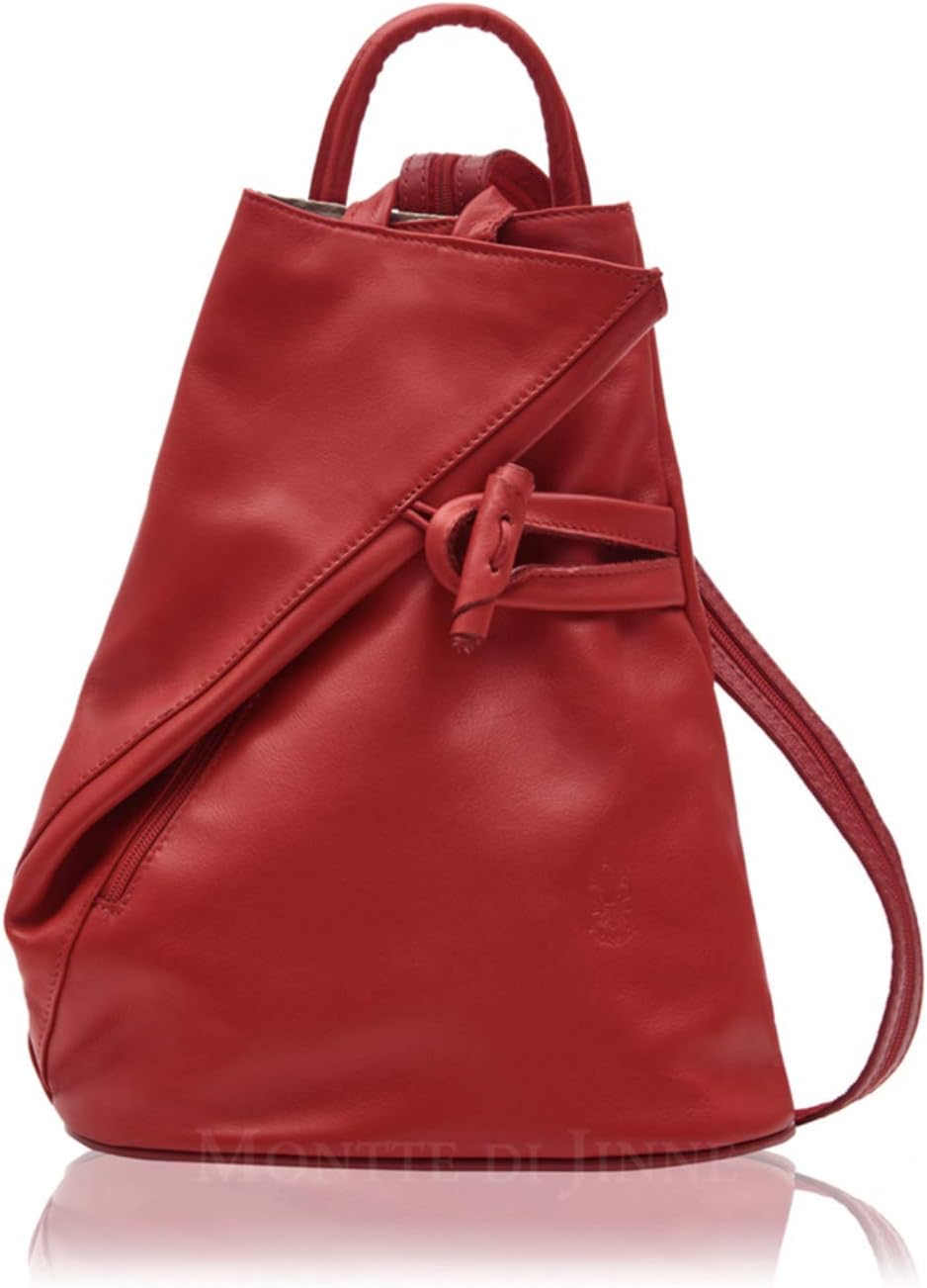 Vera Pelle Aurora Italian Soft Leather Backpack - Red : Amazon.co.uk ...