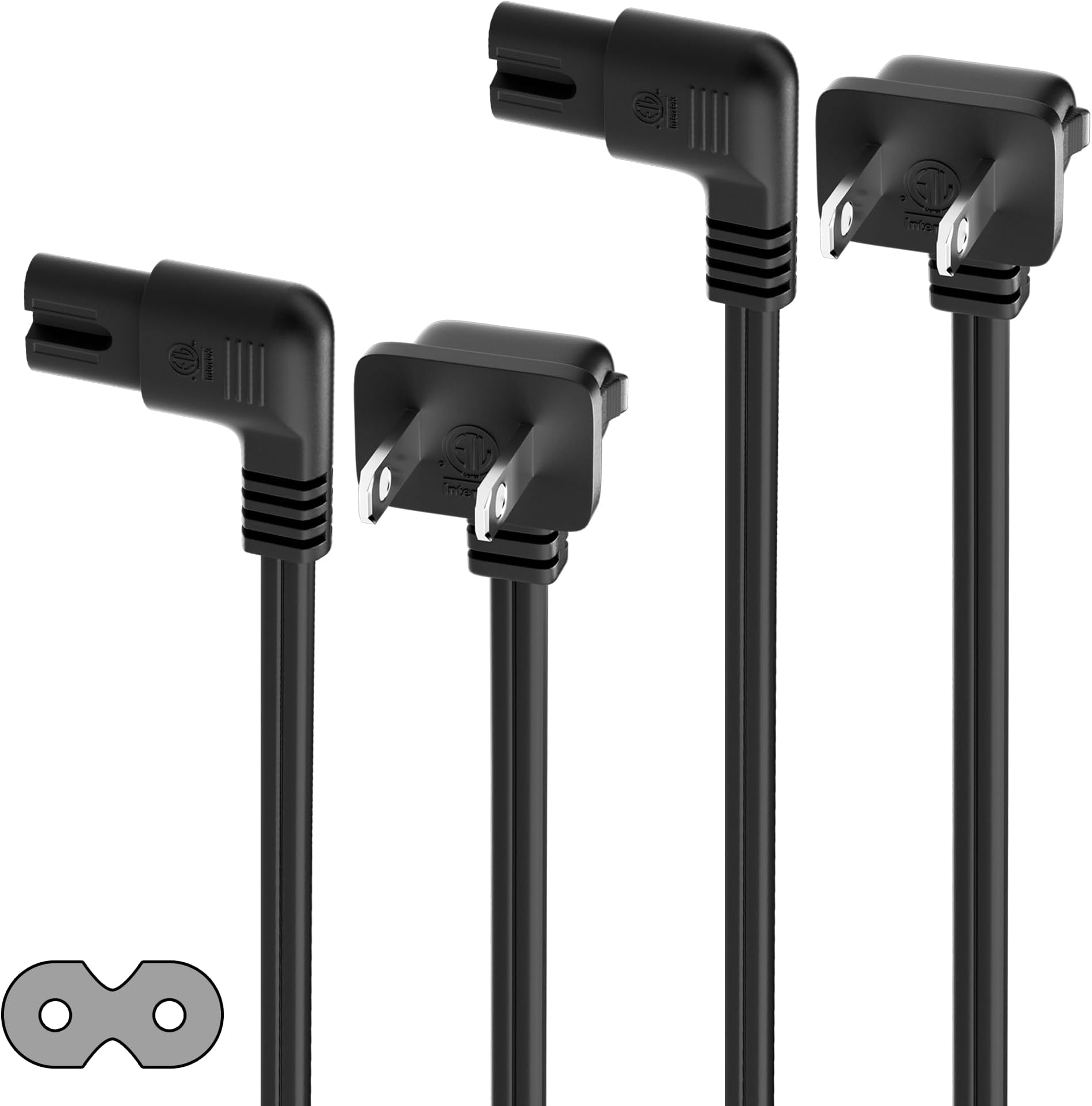 Amazon.com: Angled 2-Slot Non-Polarized Angle Power Cord 2 FT (2-Pack ...