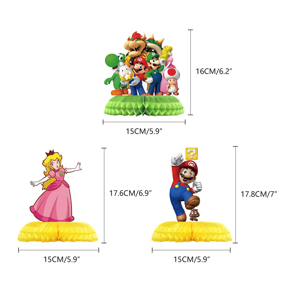 7 pcs Mario Honeycomb Centerpieces for Table Decoration | Super Mario ...
