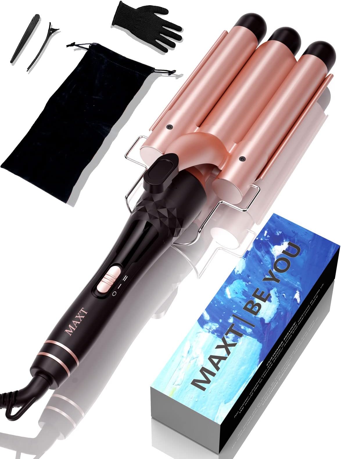 Amazon.com: 3 Barrel Curling Iron Wand, MAXT Clamp 1 Inch Hair Waver ...