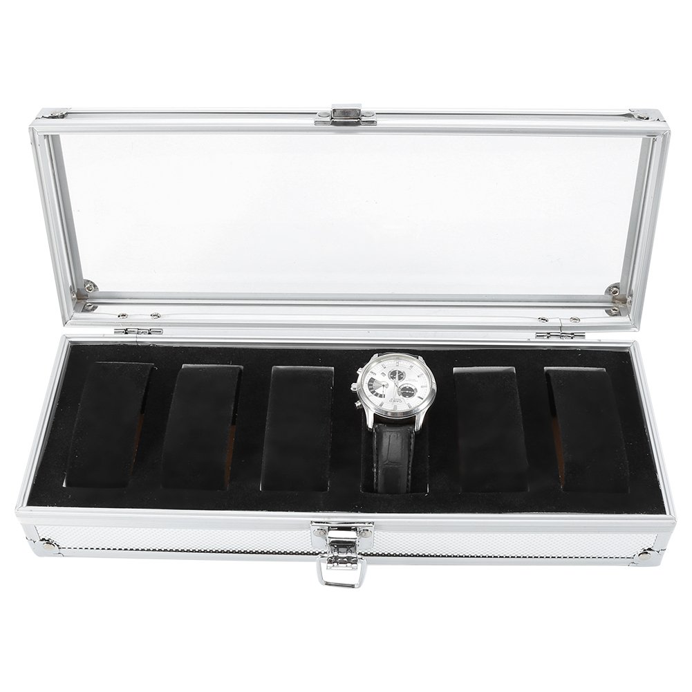 Amazon.com: 6 Slot Watch Box Watch Display Case Aluminum Glass Top ...