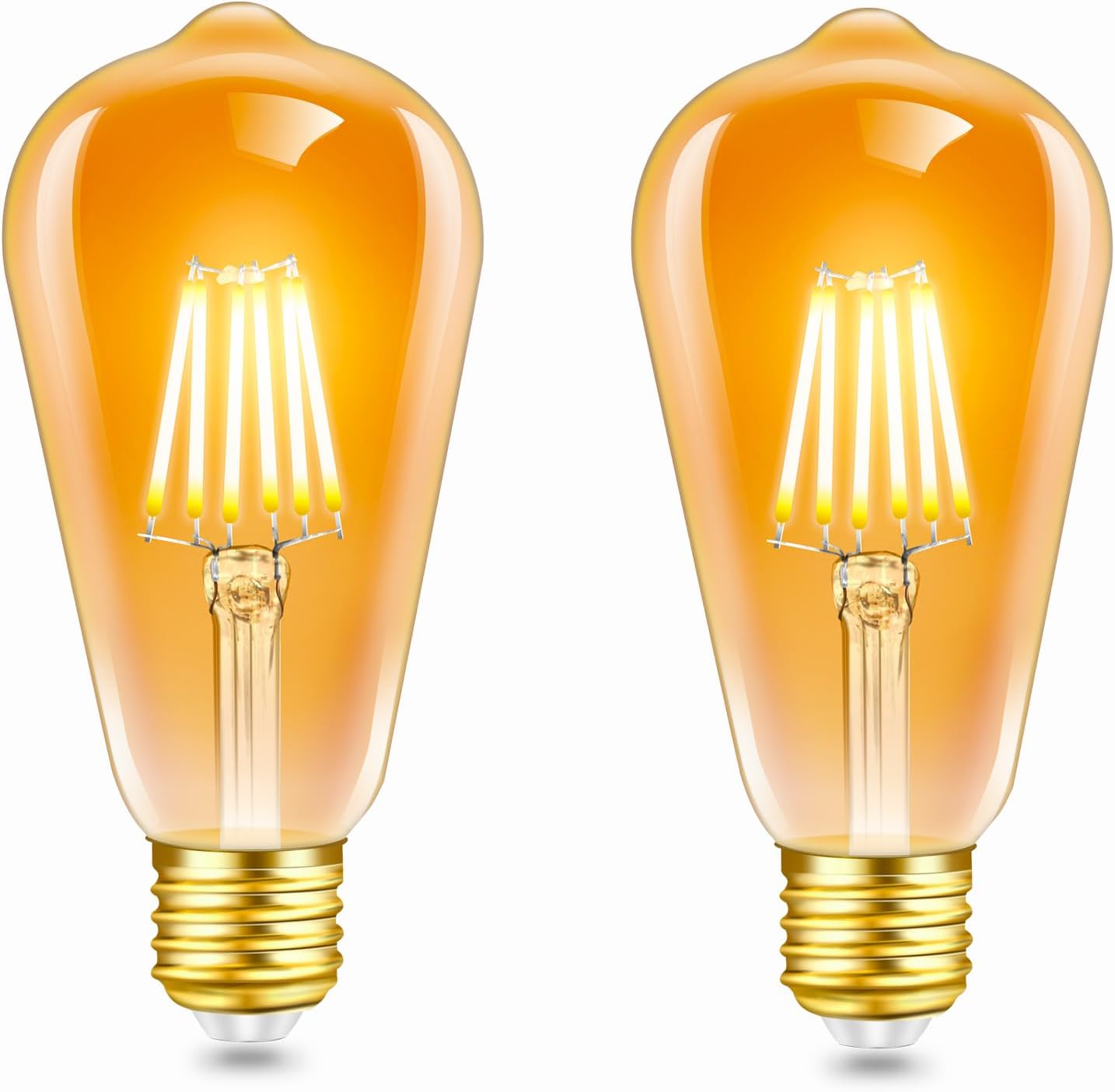 2 Pack E27 LED 6W Vintage Edison Screw Bulb Amber, Equivalent to 60W ...