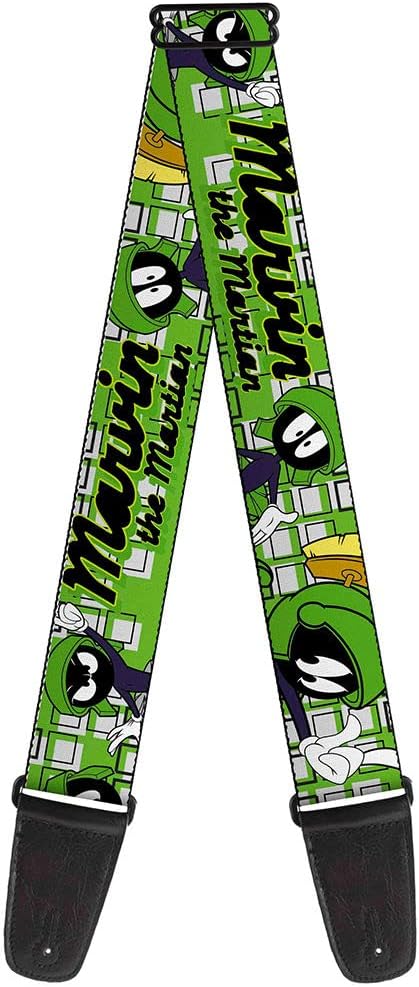 Looney Tunes Guitar Strap, Marvin the Martian Poses White Green, 2 ...