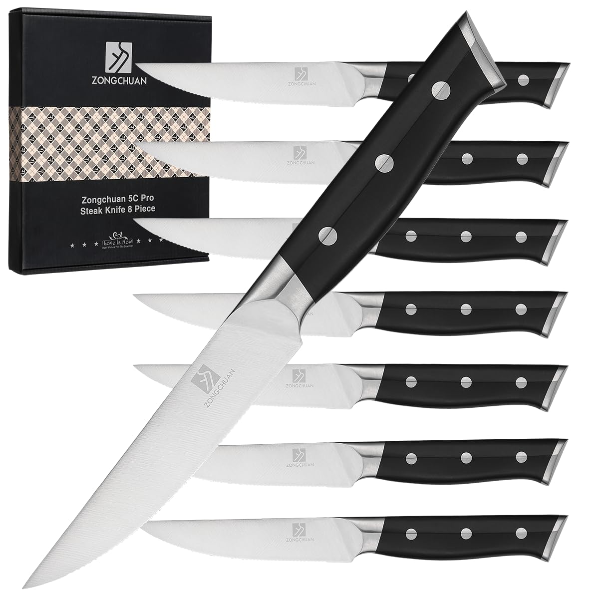 Amazon.com: zongchuan 4.5 Inch Steak Knives Set of 8, Micro-Cutting ...