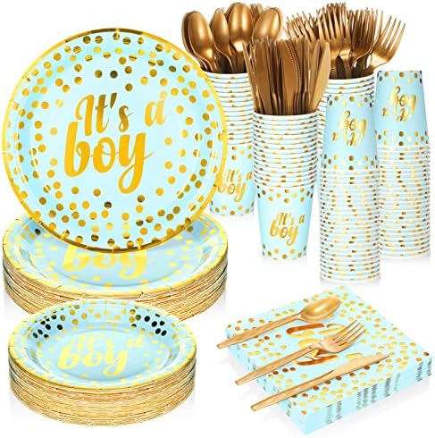 Amazon.com: Lallisa 350 Pcs Baby Shower Party Supplies Golden Dot Blue ...