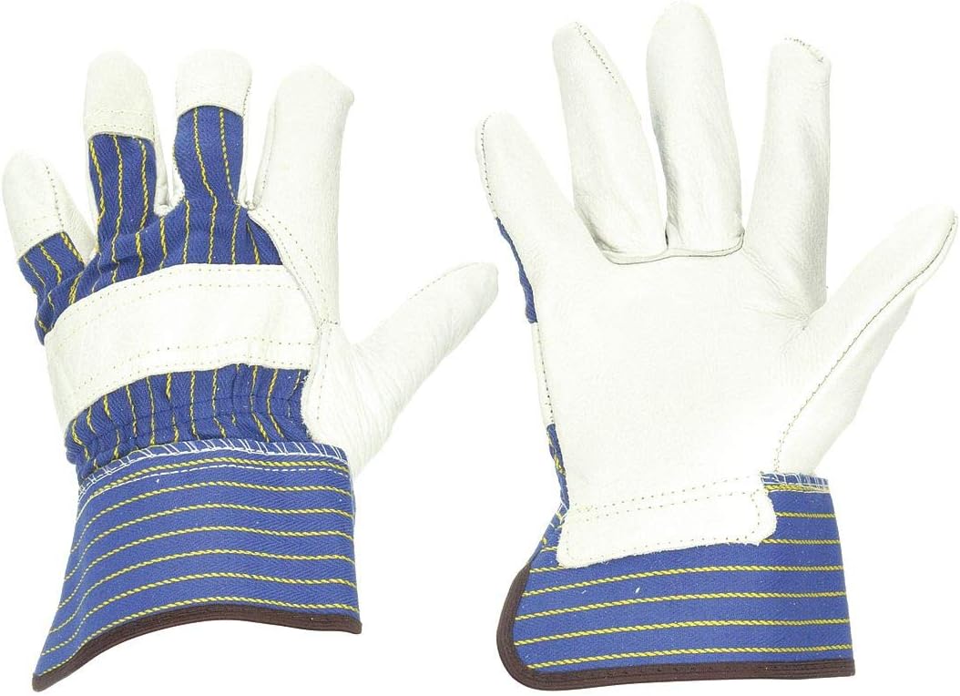 Cowhide Leather Work Gloves, Safety Cuff, Blue/Tan, Size: S, Left and ...