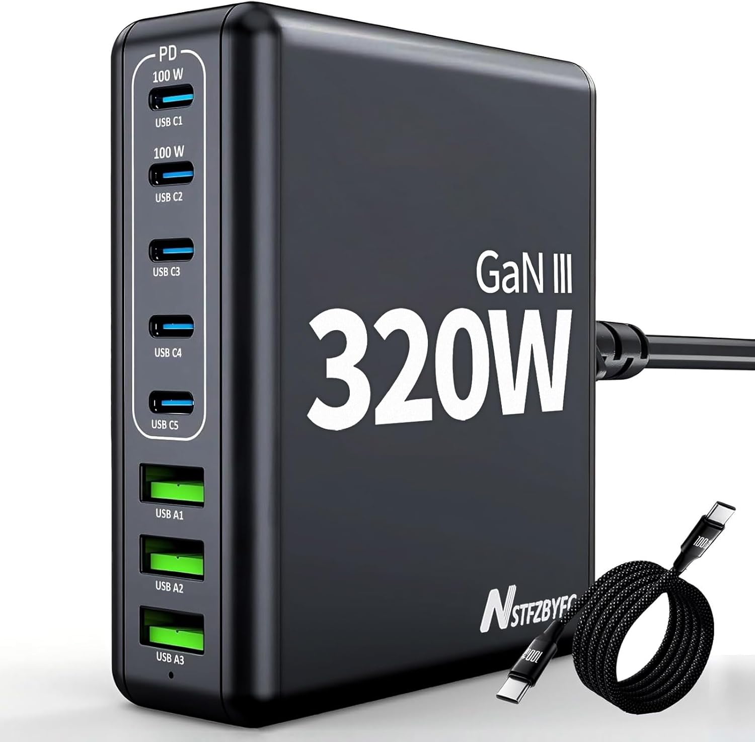 Amazon.com: 320W USB C Charger Block 8 Port Fast Charging Station Hub Upgraded GaN III PD 100W ...