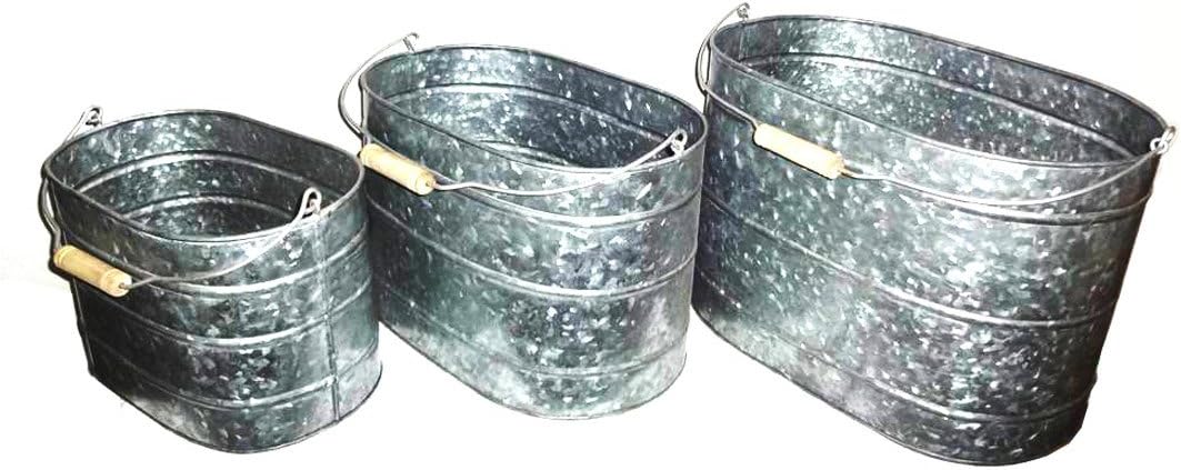 Amazon.com: Pack of 3 Galvanised Trough Bucket with Wood Handles