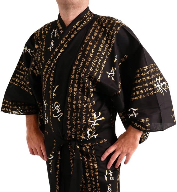 Amazon.com: Kimono with Gold Calligraphy Design (Japanese Cotton Yukata ...