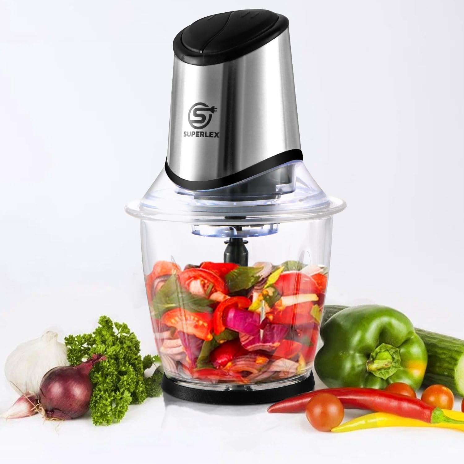 SUPERLEX 1.5L Mini Food Chopper Processor 2-Speeds, with Glass Bowl ...